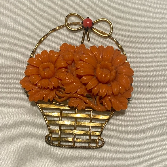 Jewelry | Vintage Art Deco Moldedcarved Celluloid Floral Bouquet Brooch ...